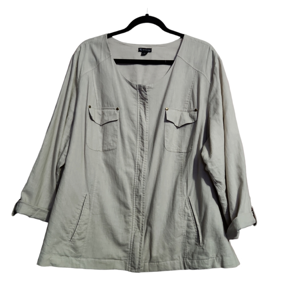 New Directions Curvy Linen Blend Zip Jacket Size 2x - Gem
